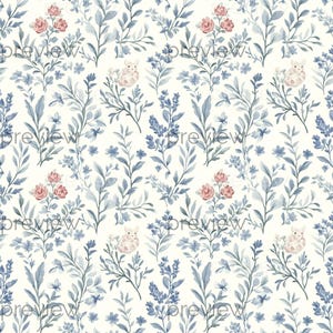 Miniature Dollhouse Wallpaper Blue Easter Floral Digital Download - 1: ...