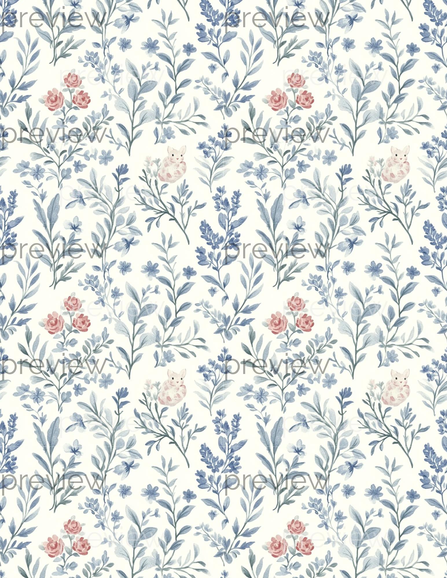 Miniature Dollhouse Wallpaper Blue Easter Floral Digital Download - 1: ...