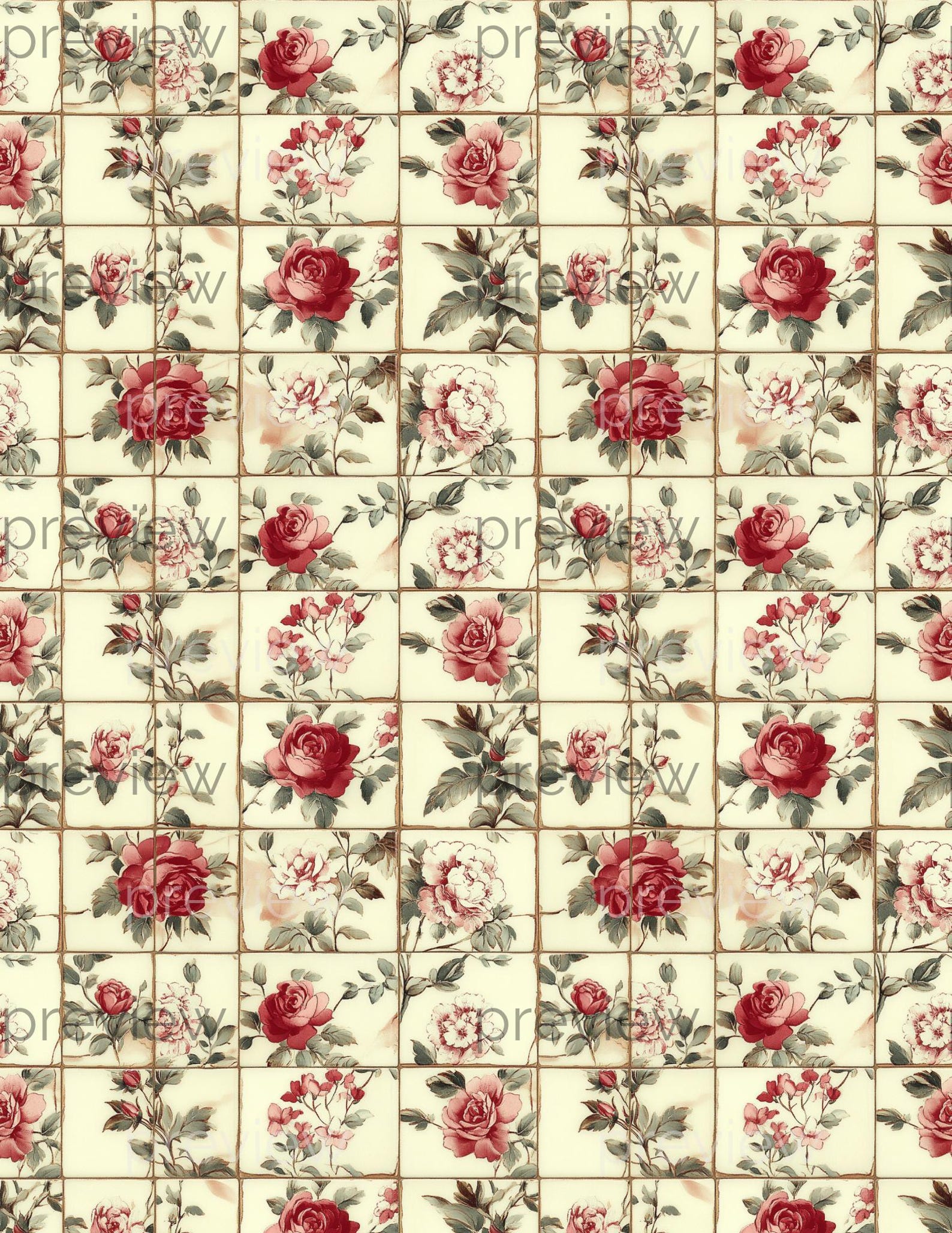 Dollhouse 1:12 Scale Victorian Floral Mosaic Tiles, Printable Floor and ...