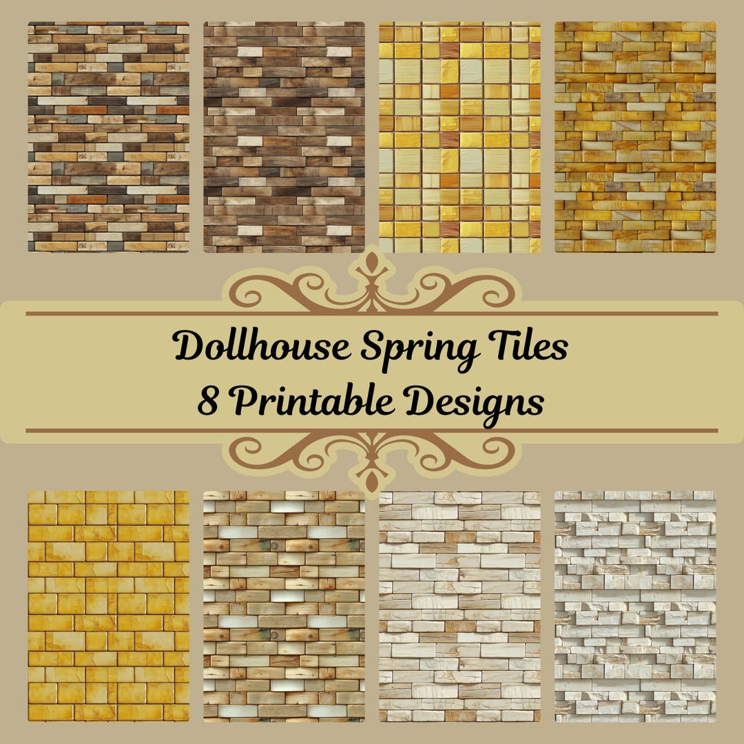 Dollhouse Printable Spring Tiles, 1:12 Scale Miniature Floor & Wall Tiles, Butter Yellow, Lime ...