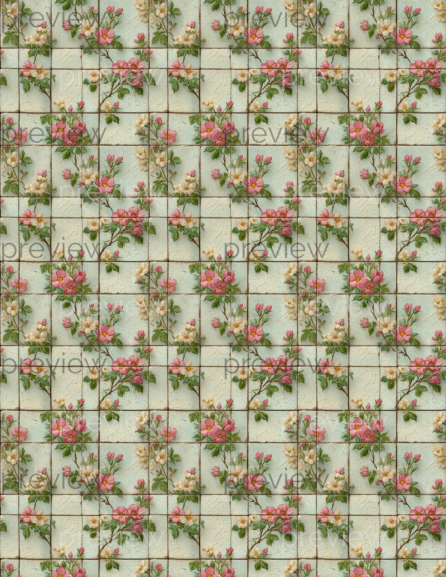 Edwardian Floral Tile Printables, Dollhouse Floor PNG, Miniature ...