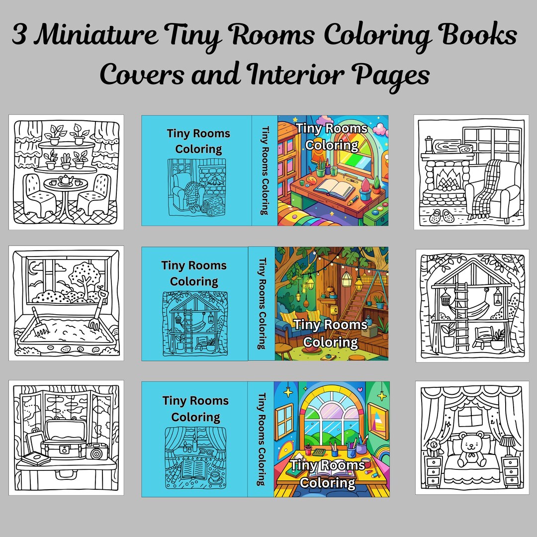 Miniature Tiny Rooms Coloring Books: Cottagecore Printable (PDF) - Etsy