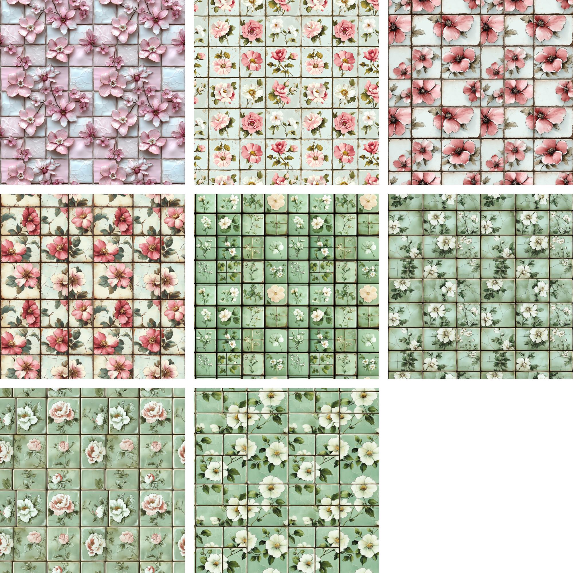 Dollhouse Wildflower Tiles, Shabby Chic Miniature Patterns (PDF Pattern ...