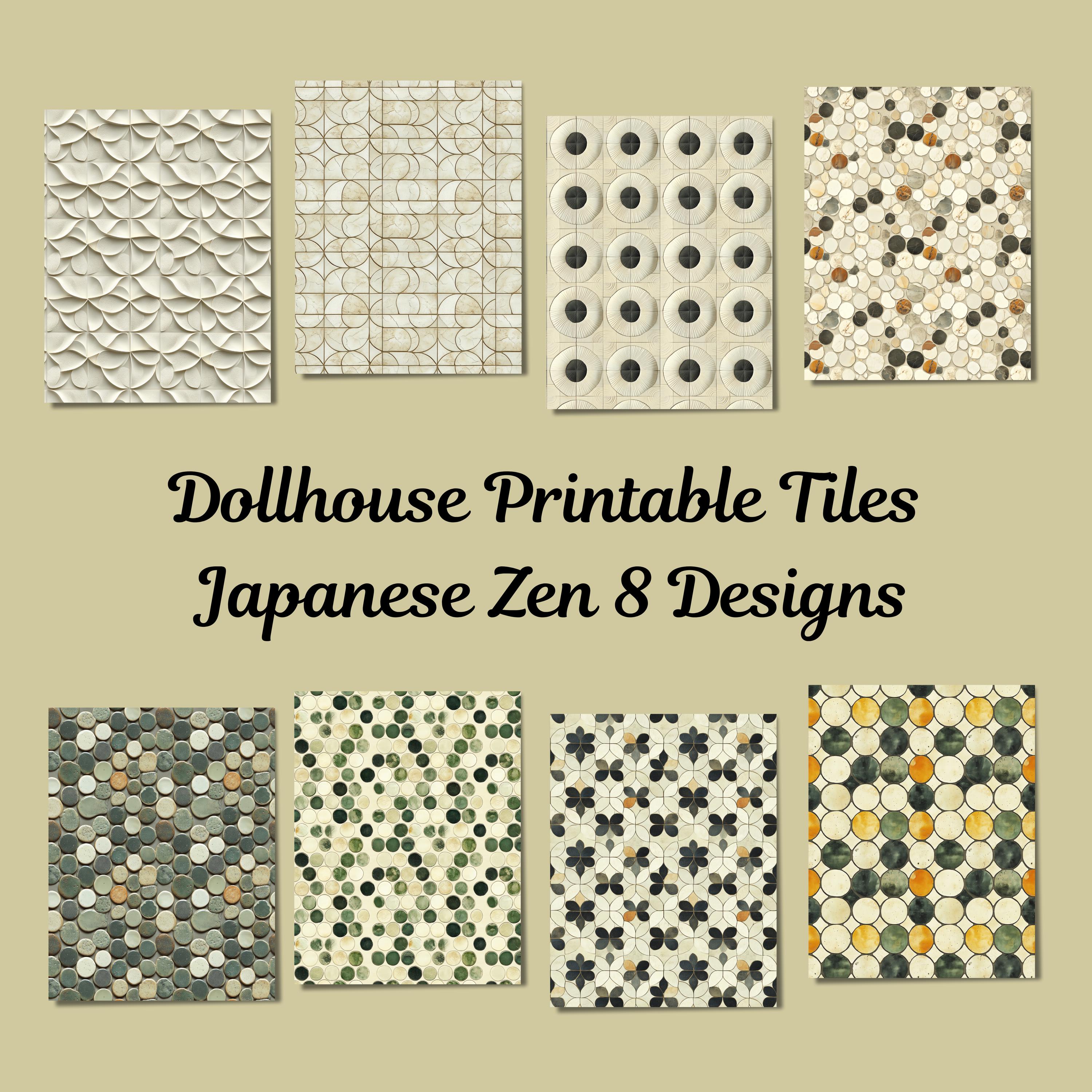 Japanese Zen Tiles Set of 8, Dollhouse Flooring 1:12 Scale, Digital ...
