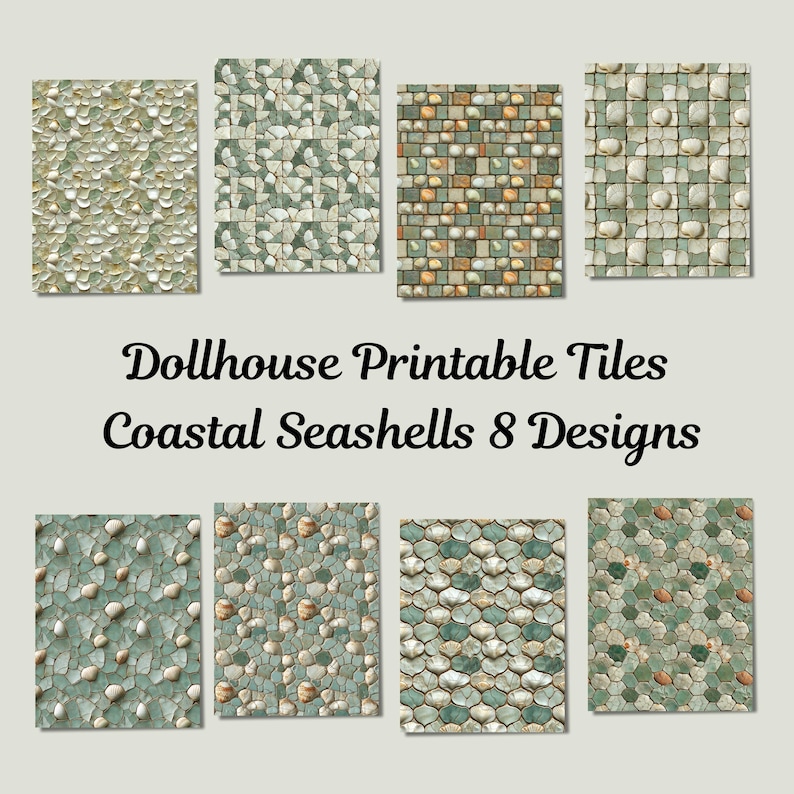 Coastal Seashell Tiles, Set of 8 Designs, Printable Digital Download ...