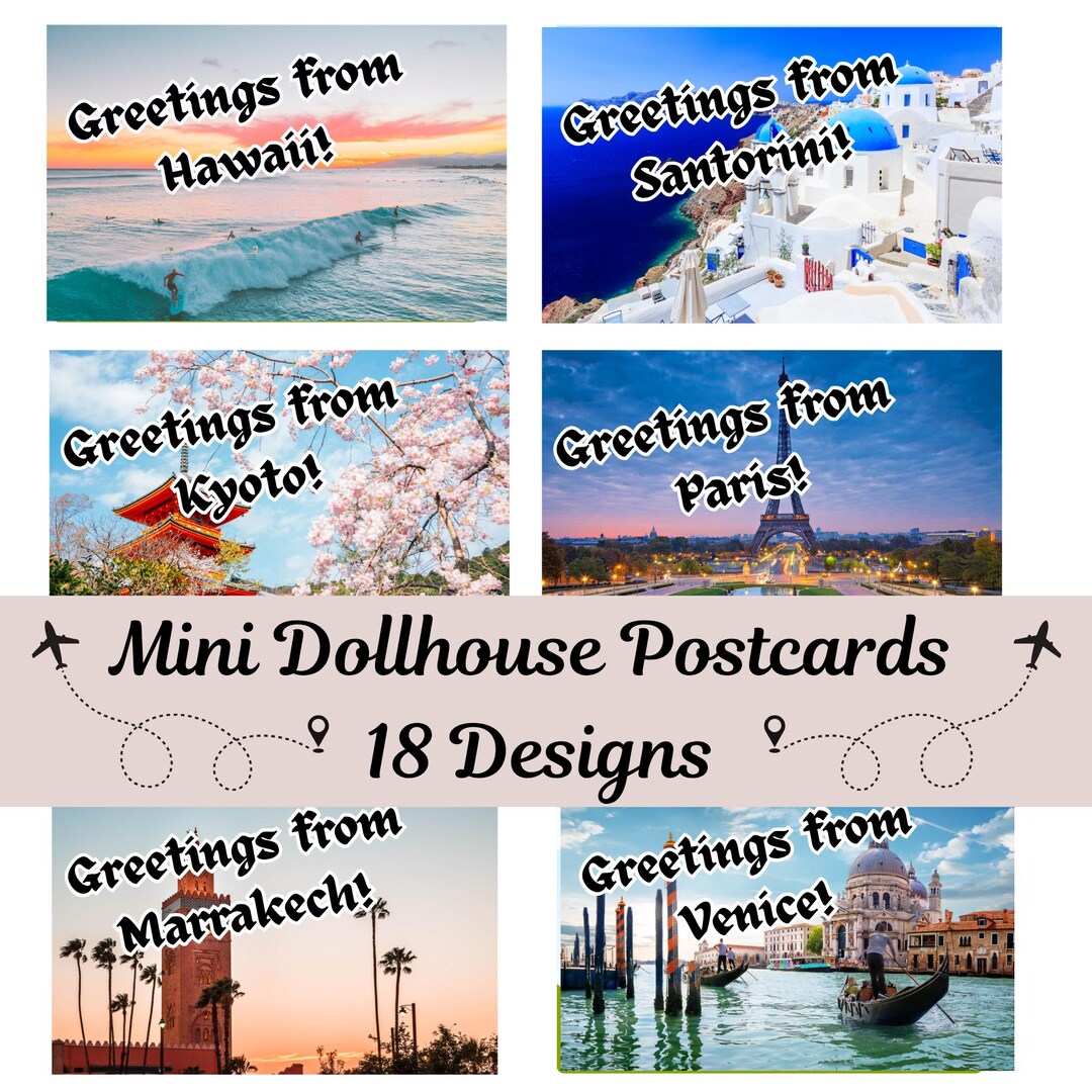 Mini Dollhouse Postcards PDF, Travel Postcard Set, 18 Designs, Dollhouse Accessories, Printable ...