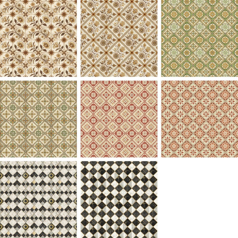 Printable Dollhouse Tile Designs: Vintage Floral & Geometric Patterns ...