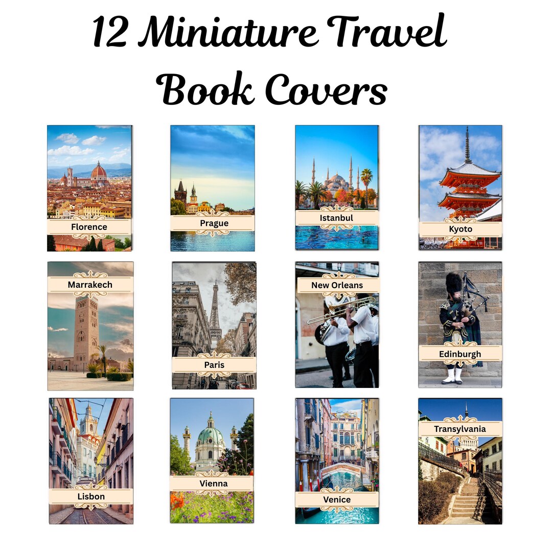 Miniature Travel Book Covers Set - 12 Unique Designs - Dollhouse ...