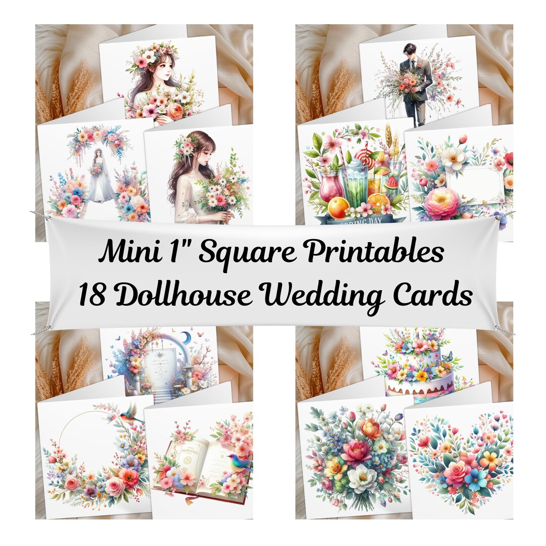 Mini 1 Inch Wedding Card Printables, Dollhouse Greeting Cards Set ...