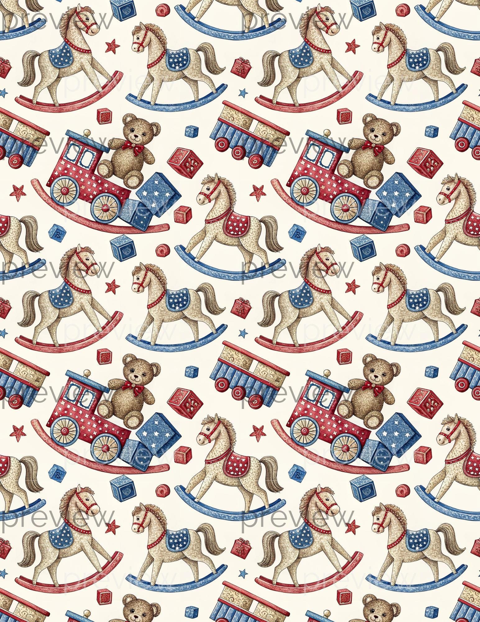 Dollhouse Children's Room Printable Wallpaper, Retro Toyland Mini ...