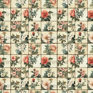 Dollhouse 1:12 Scale Victorian Floral Mosaic Tiles, Printable Floor and ...
