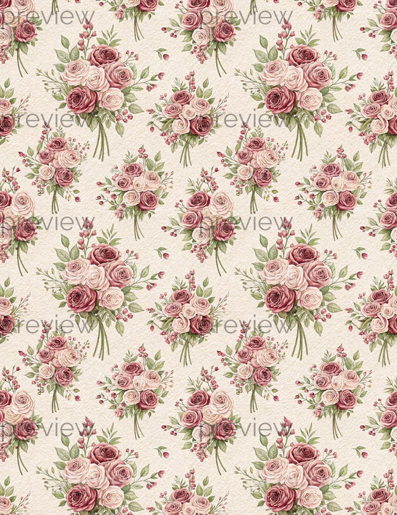 Dollhouse Wallpaper, Victorian Floral Patterns, 1:12 Scale Printable ...