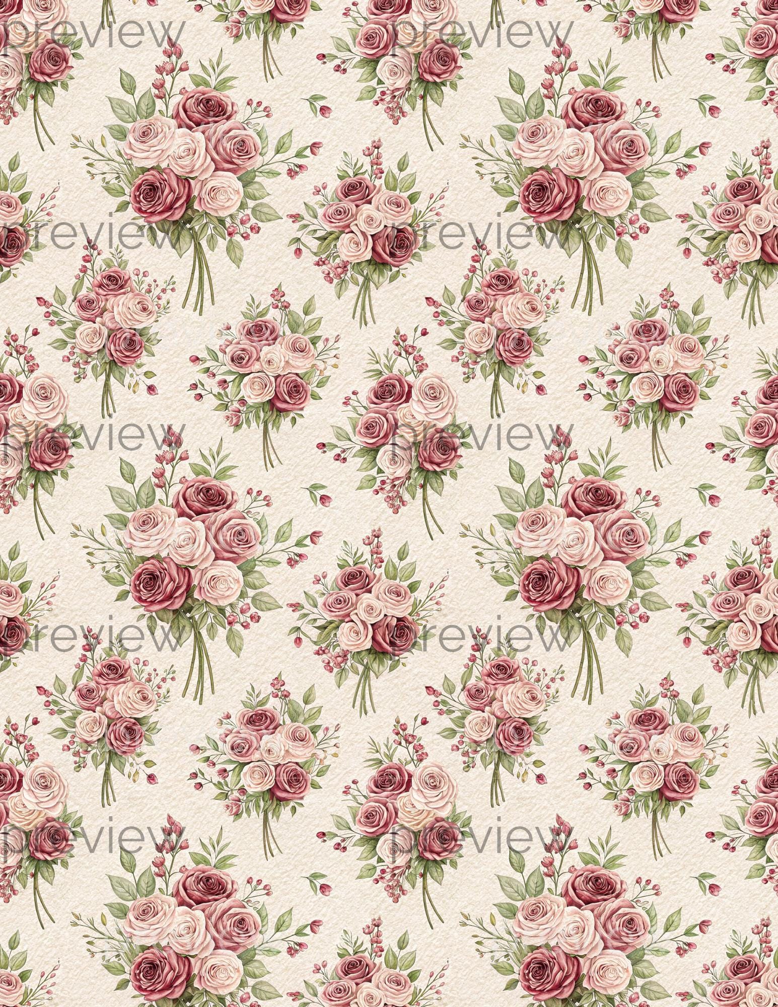 Dollhouse Wallpaper, Victorian Floral Patterns, 1:12 Scale Printable ...