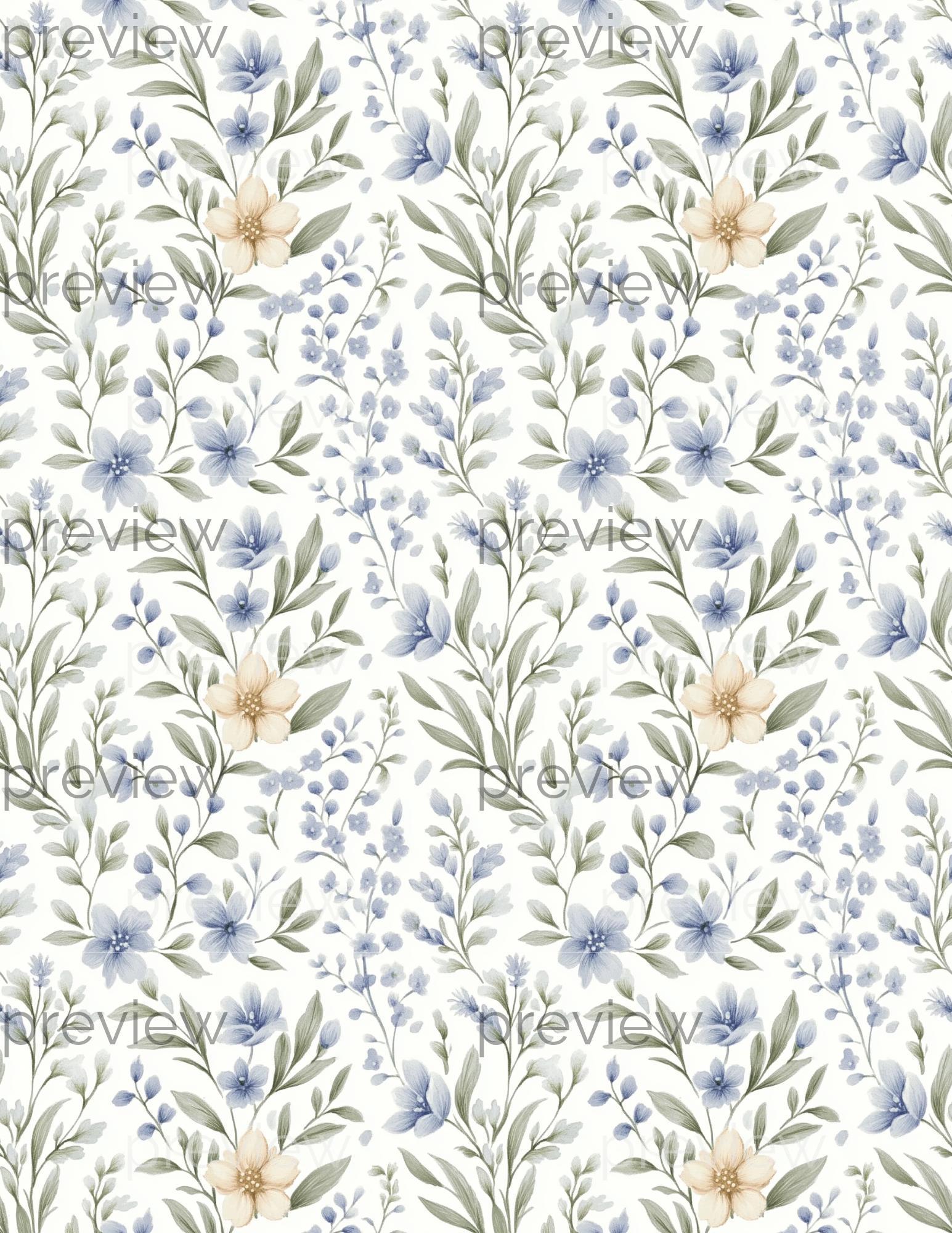 Miniature Dollhouse Wallpaper Blue Easter Floral Digital Download - 1: ...