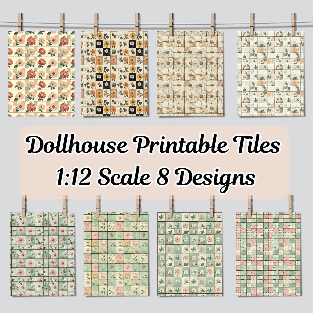 Dollhouse 1:12 Scale Cottagecore Floor and Wall Tiles 8 A4 Printable ...