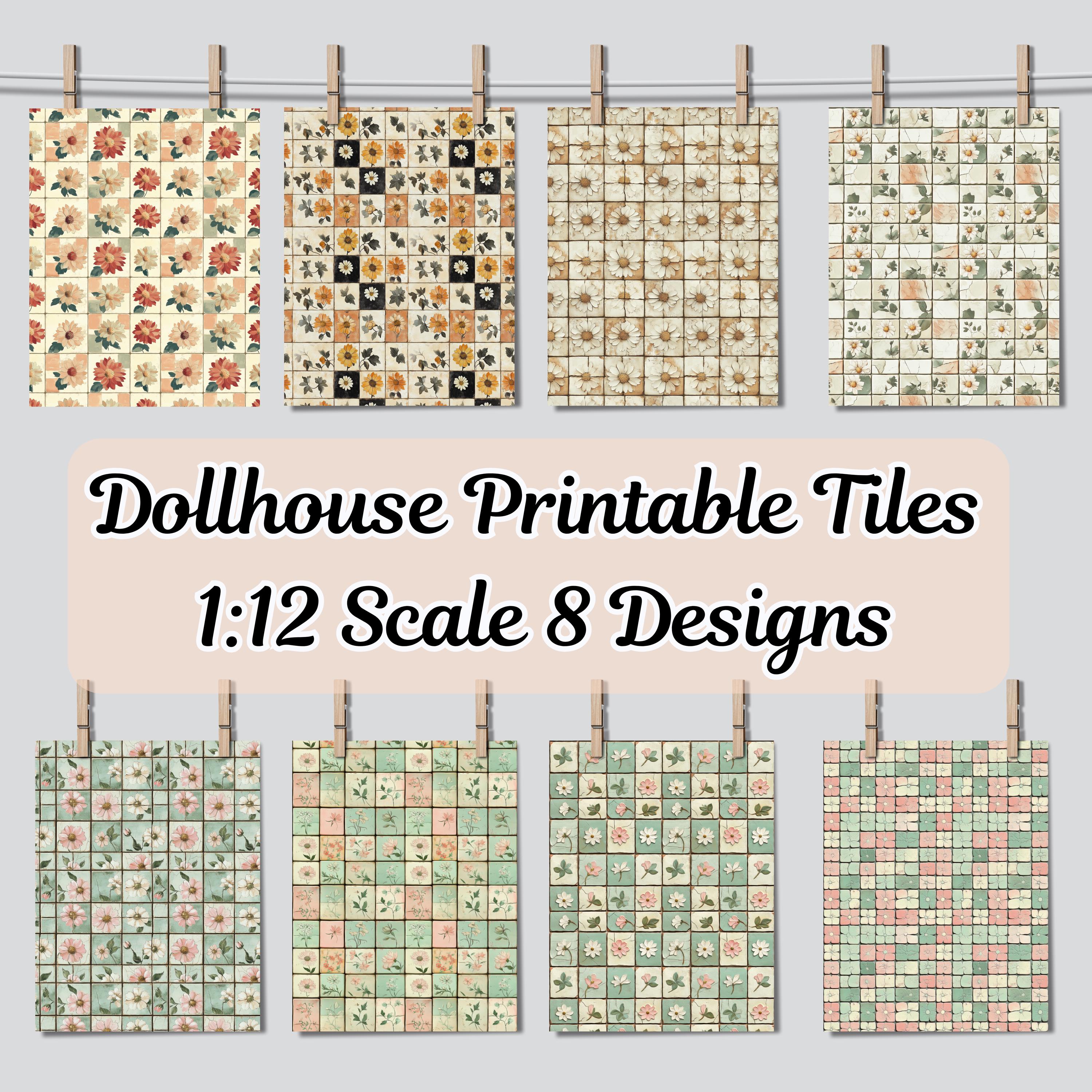 Dollhouse 1:12 Scale Cottagecore Floor and Wall Tiles 8 A4 Printable ...