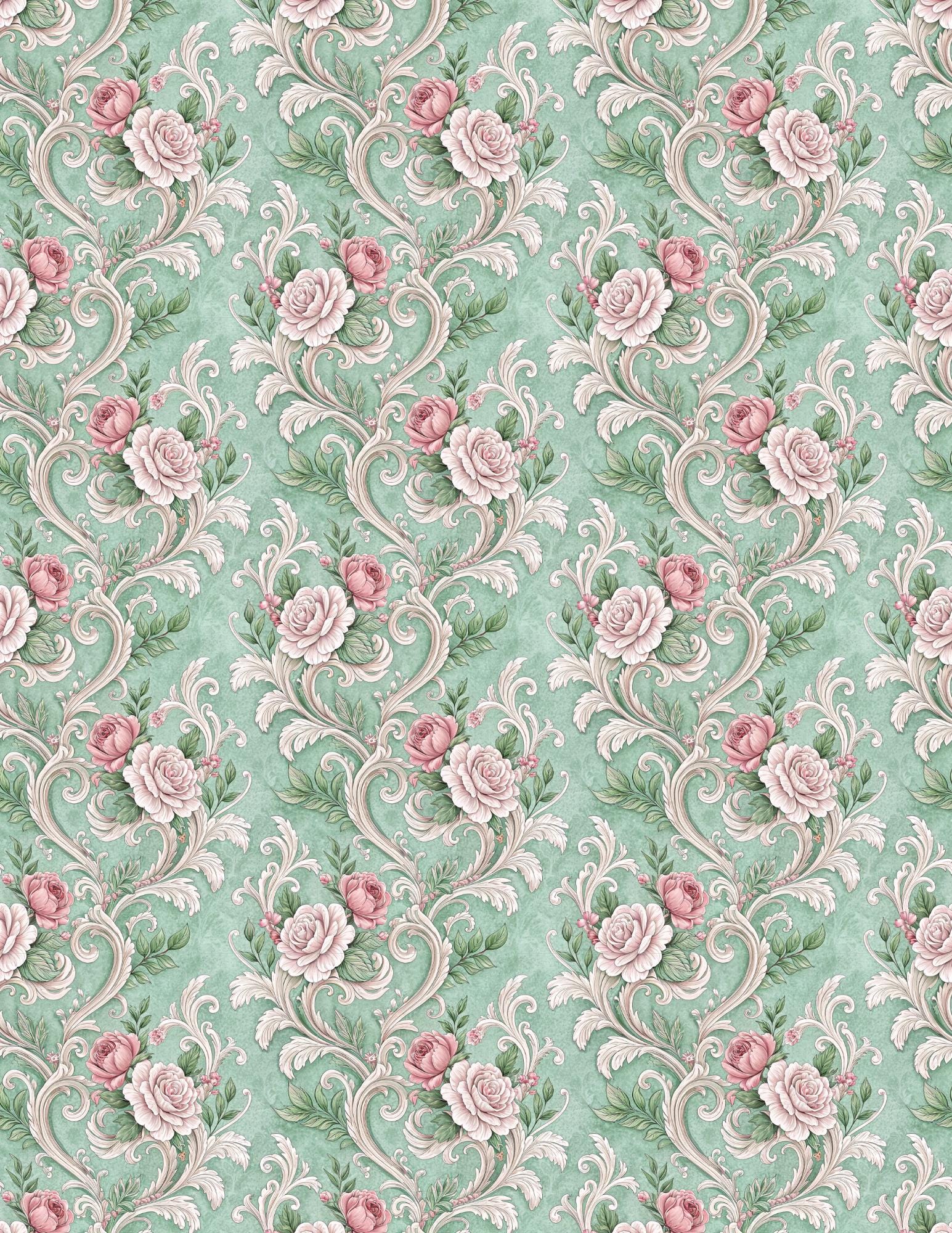 Miniature Rococo Printable Dollhouse Wallpaper, 1:12 Scale Vintage ...