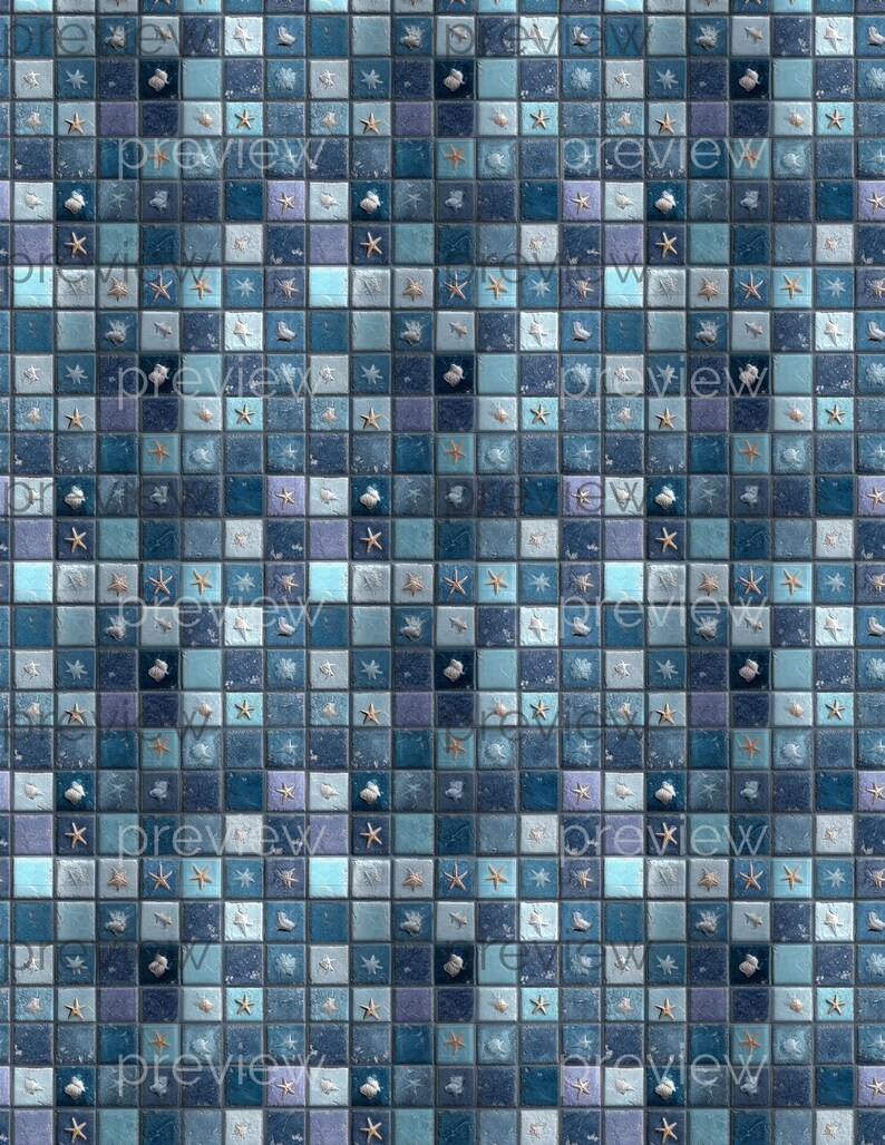 Nautical Dollhouse Tiles, Miniature Printable Blue Tile Designs (PDF ...