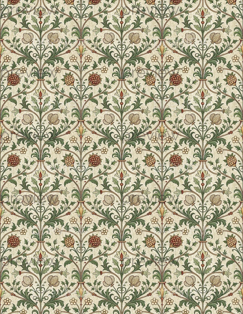 Tudor Dollhouse Wallpaper Set: 8 Vintage Floral Designs, Printable PDF ...
