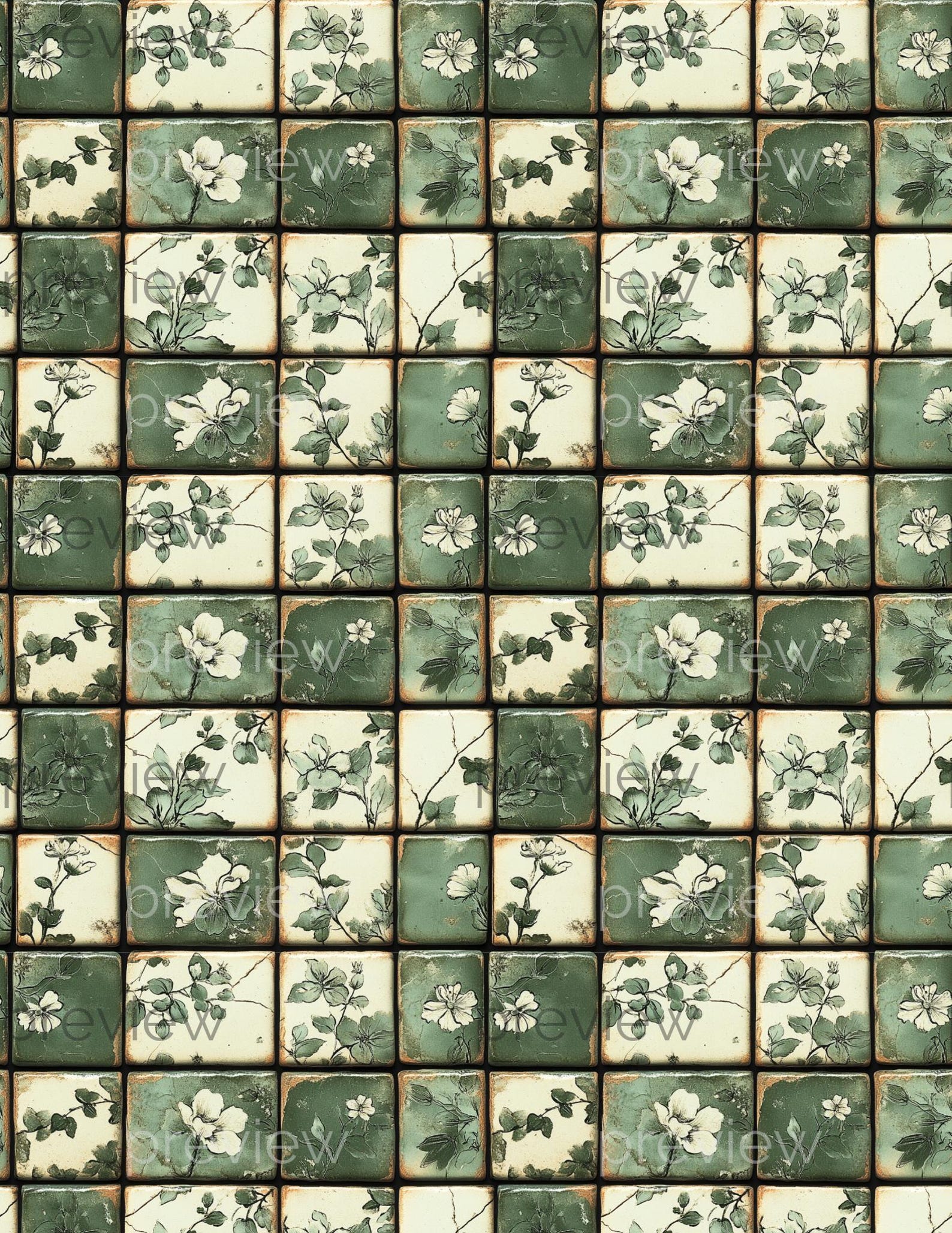 Dollhouse 1:12 Scale Victorian Floral Mosaic Tiles, Printable Floor and ...
