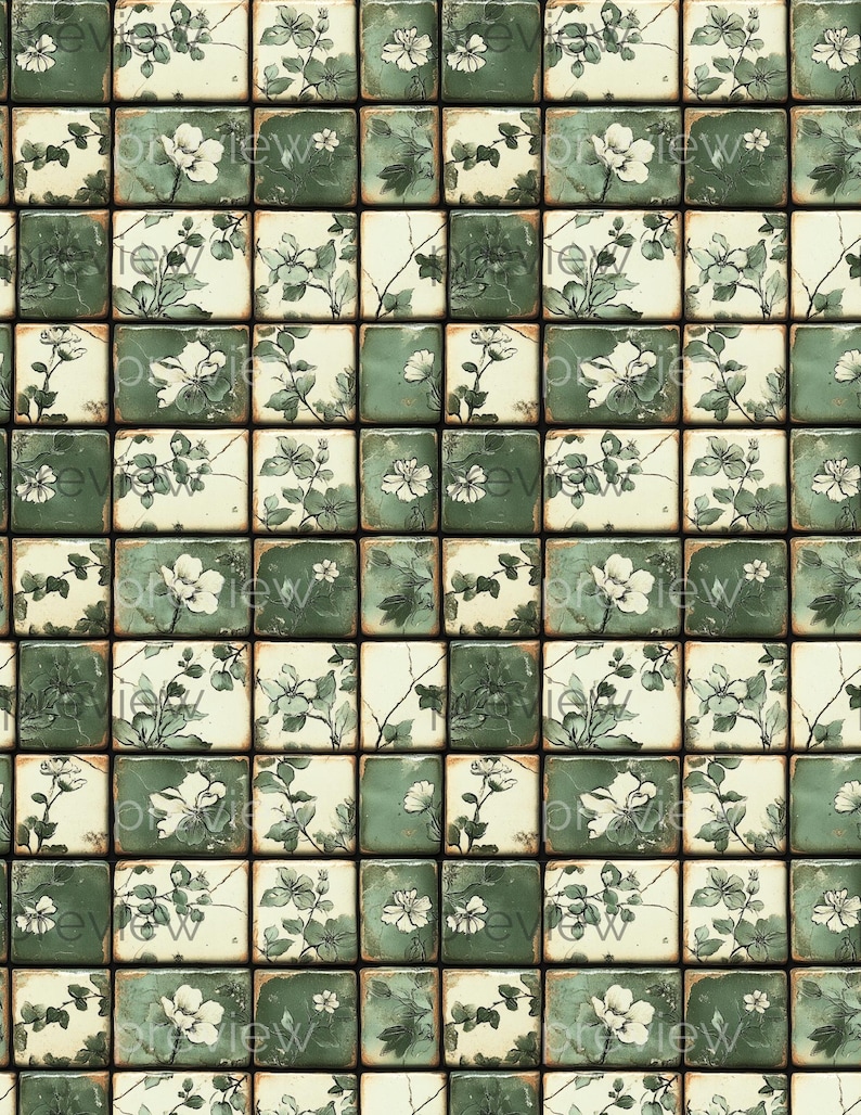 Dollhouse 1:12 Scale Victorian Floral Mosaic Tiles, Printable Floor and ...