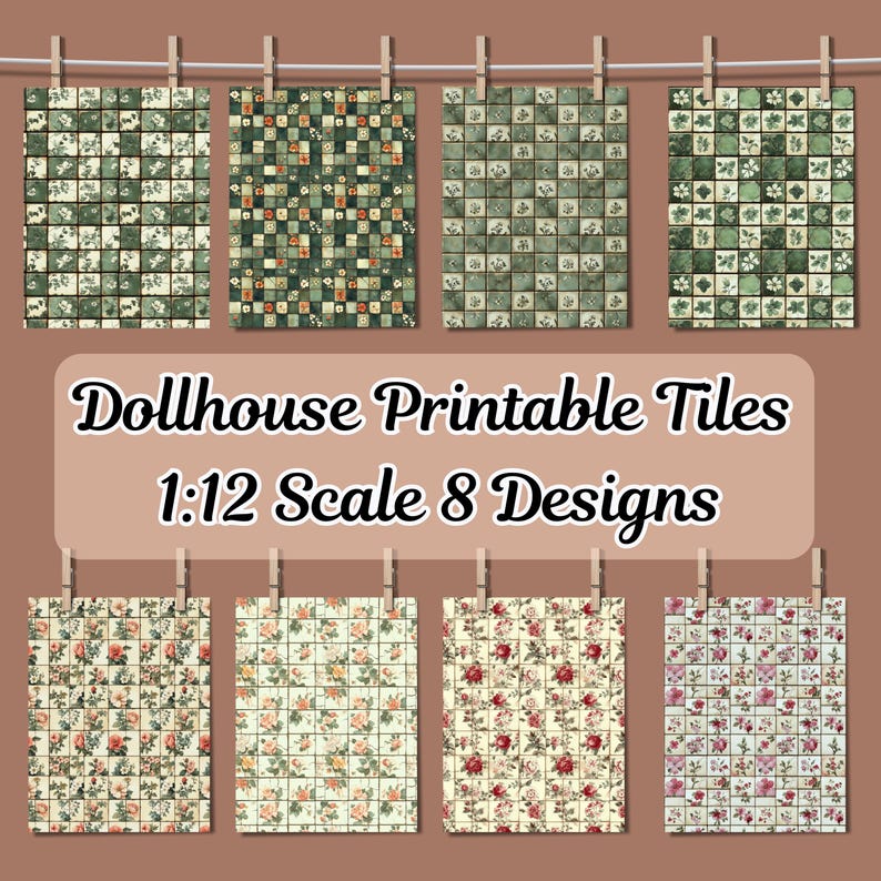 Dollhouse 1:12 Scale Victorian Floral Mosaic Tiles, Printable Floor and ...