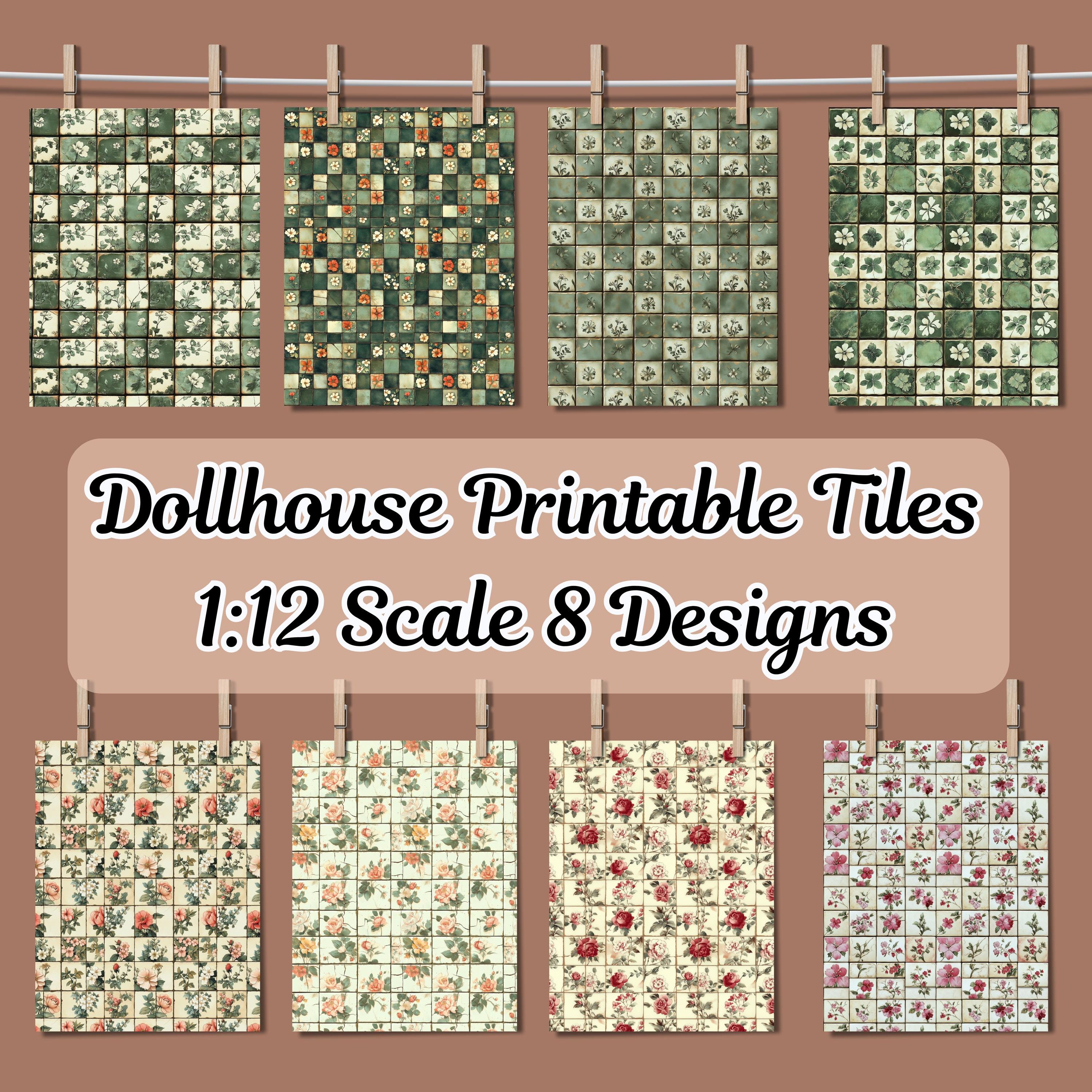 Dollhouse 1:12 Scale Victorian Floral Mosaic Tiles, Printable Floor and ...
