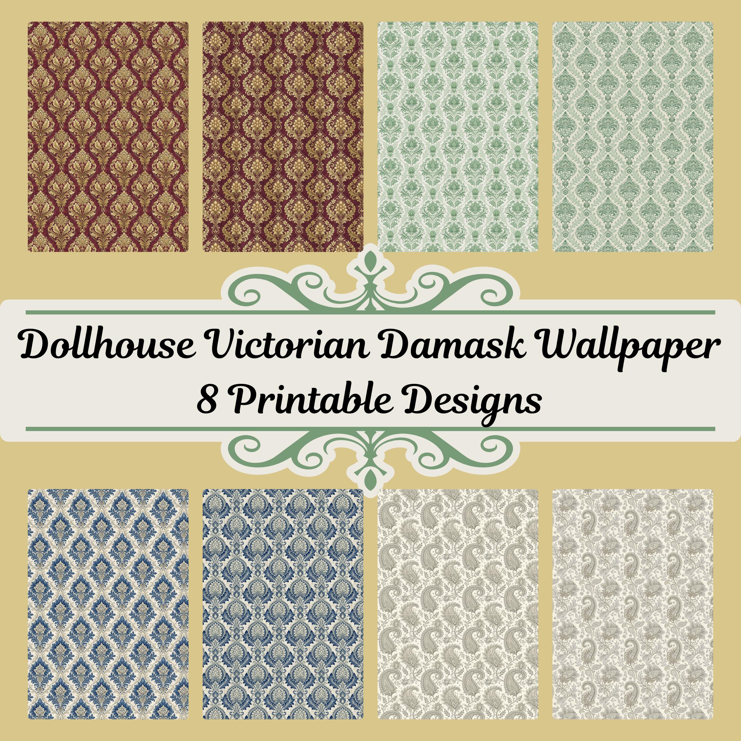 Dollhouse Victorian Damask Wallpaper, 8 Printable Designs (digital ...