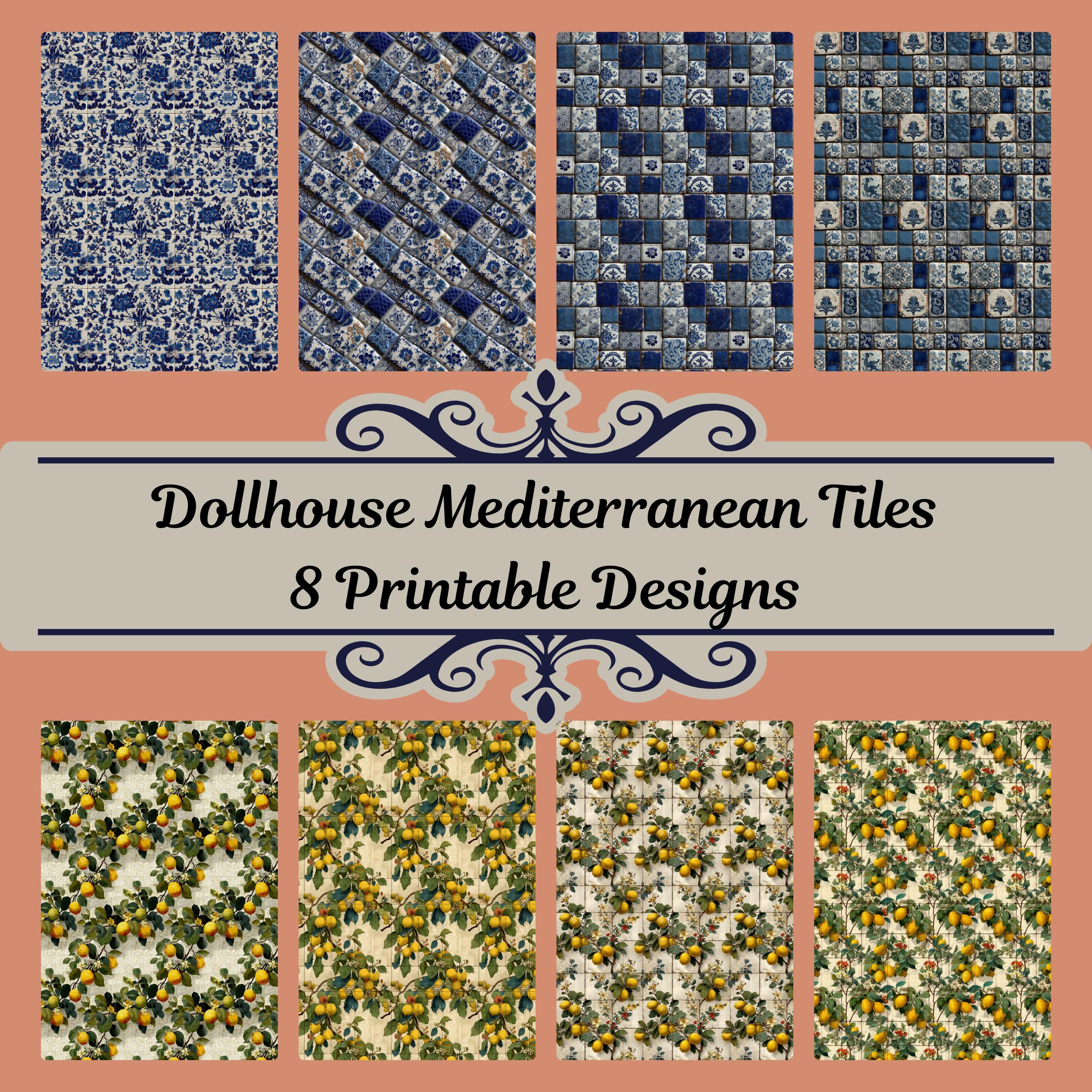Mediterranean Tile Printables PDF, Dollhouse Miniature Tiles, Blue ...