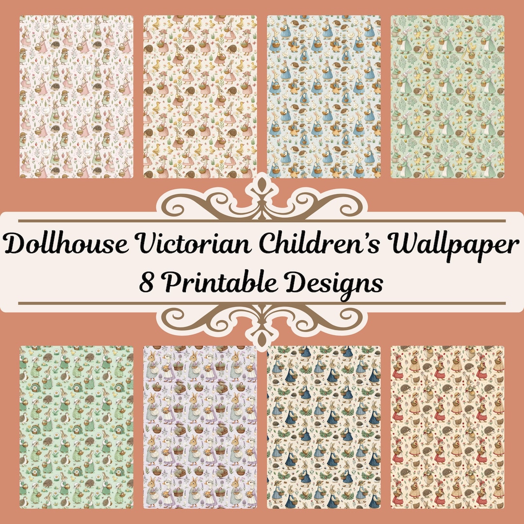 Victorian Dollhouse Wallpaper Printable, Children's Room Miniature ...