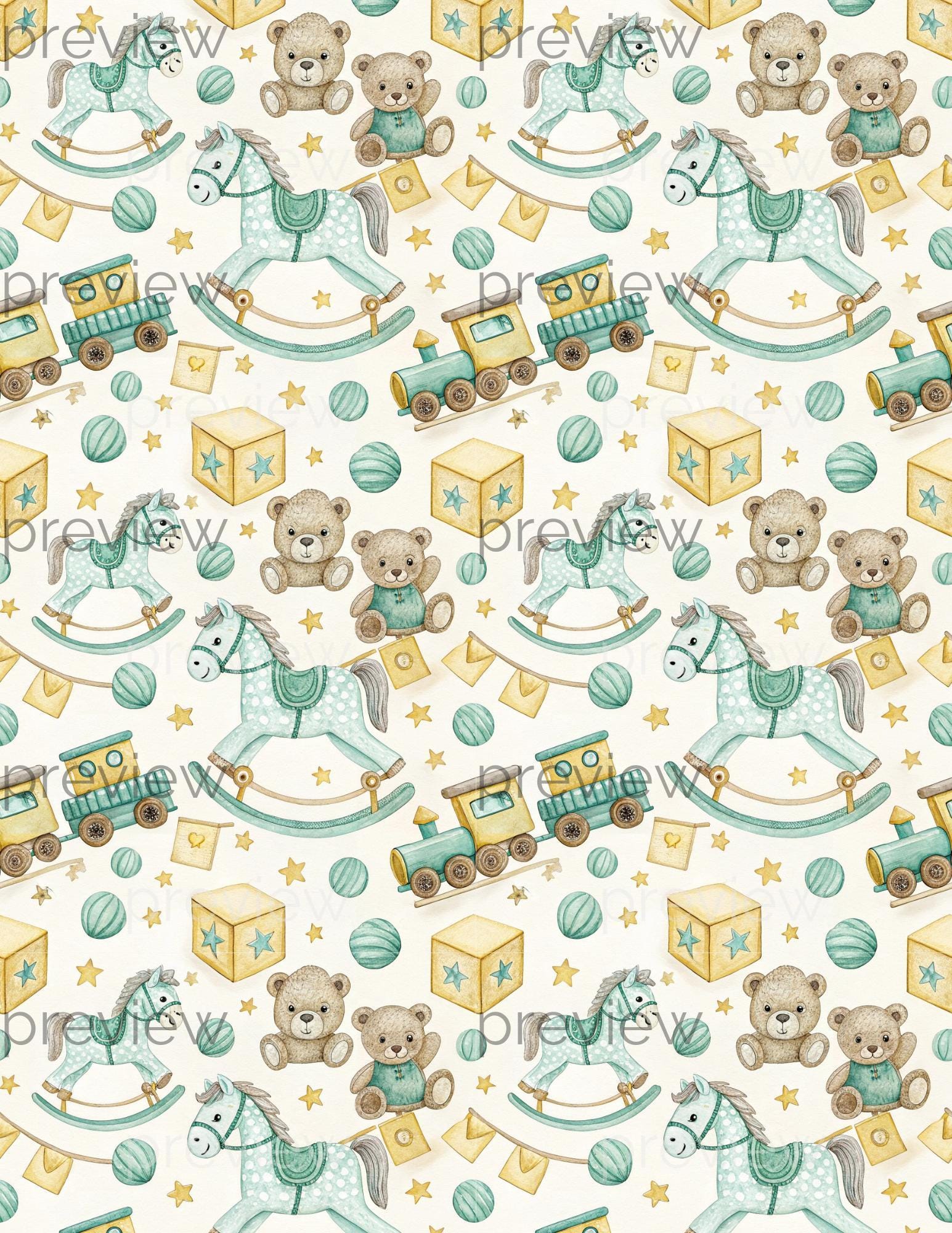 Dollhouse Children's Room Printable Wallpaper, Retro Toyland Mini ...