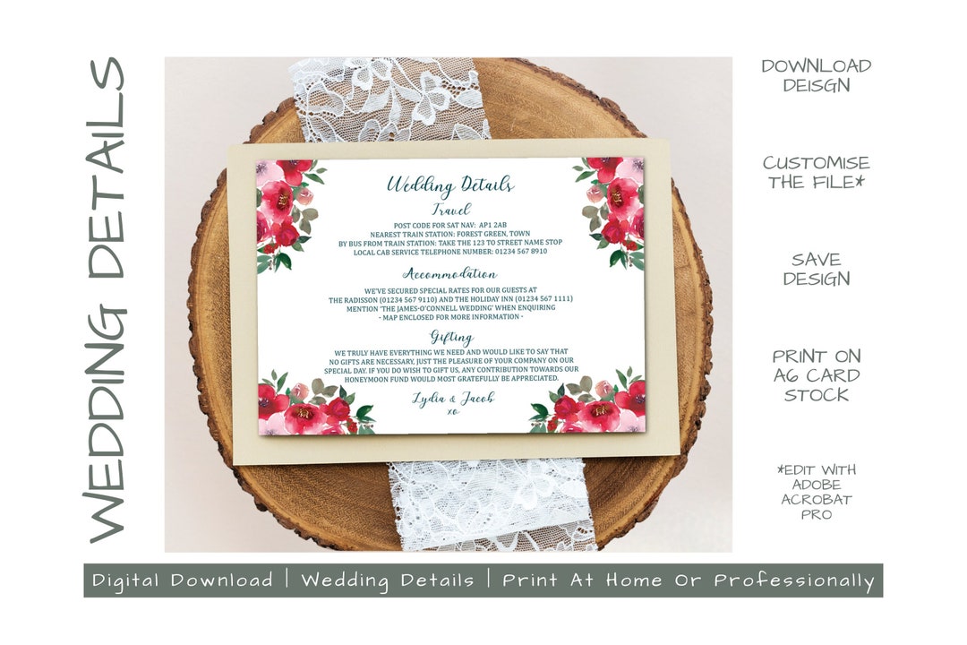 Lydia Floral Wedding Details Red and Pink Roses Wedding Details ...