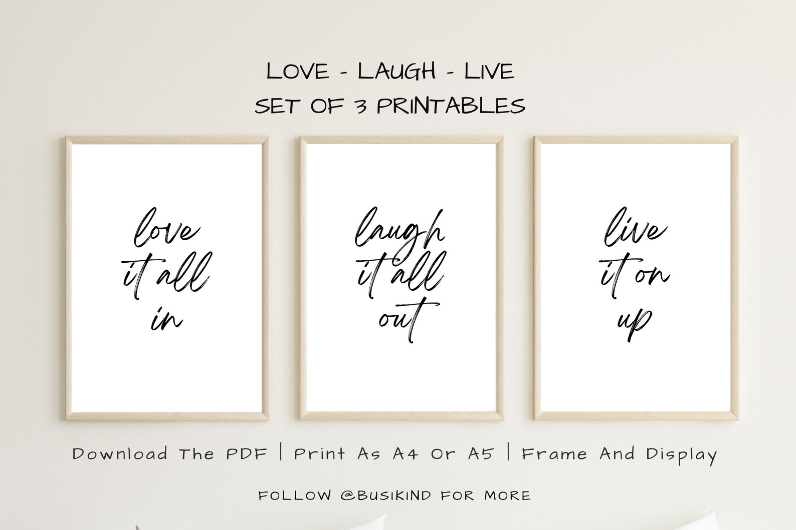 Mindfulness Printable Wall Art Set: Love Laugh Live Quotes (digital ...