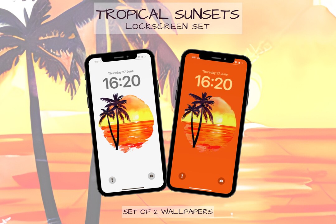 Tropical Sunset Wallpapers: Watercolour iPhone & Galaxy Lock Screen Set ...