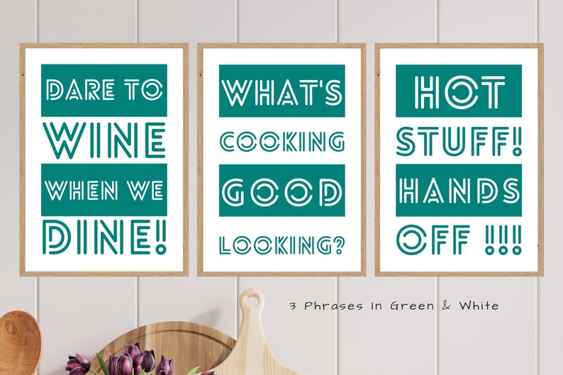 Funny Kitchen Wall Art Set Set of 3 Foodie Quotes in 2 Colours ...