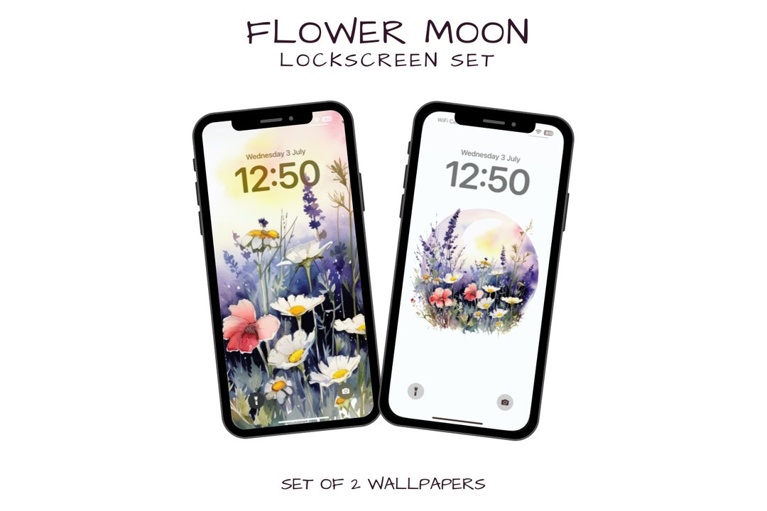 Flower Moon Lock Screen Set | Watercolour Night Sky Lock Screen ...