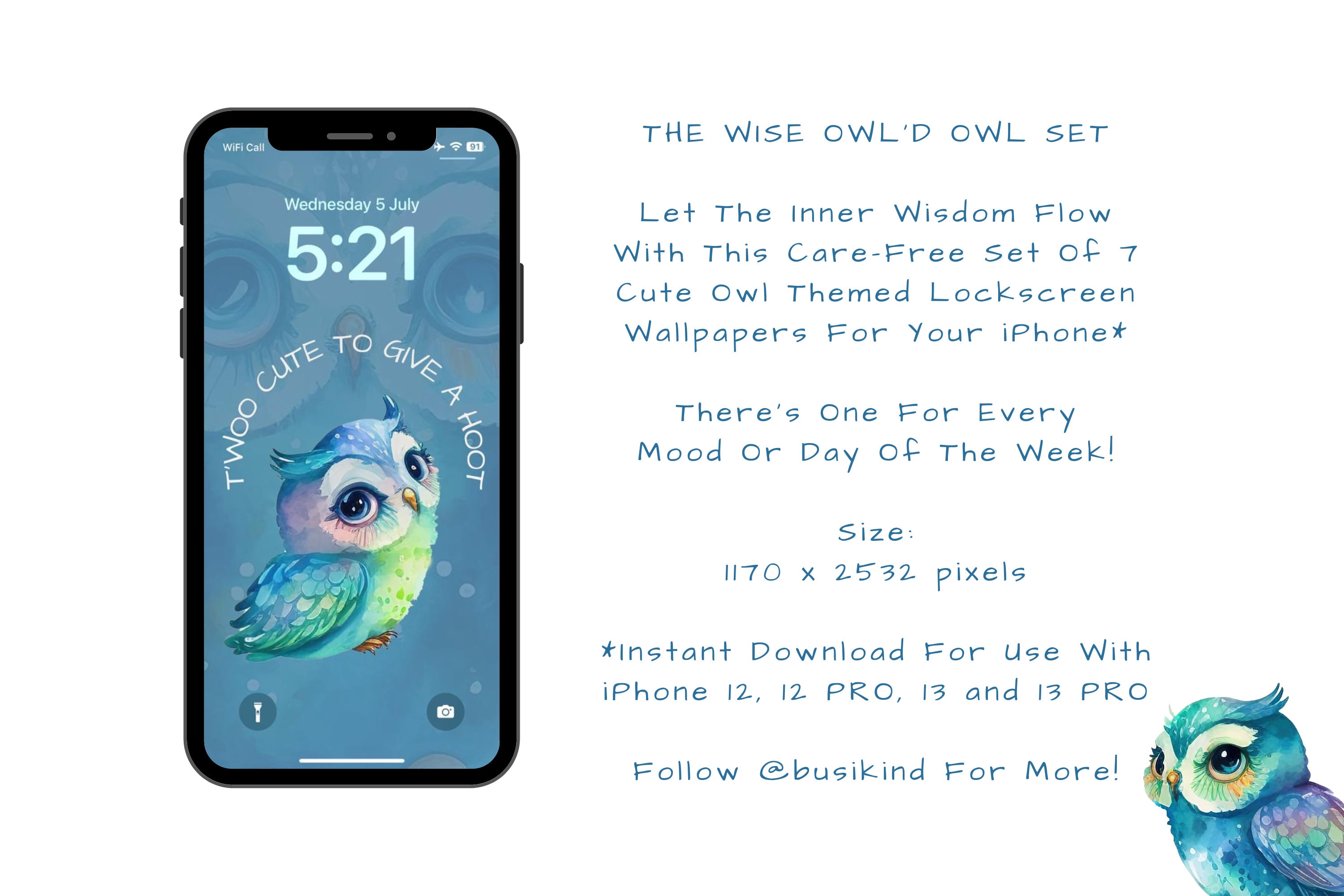 Wise Owl iPhone Wallpapers Set Cute iPhone Lock Screen Set - Etsy