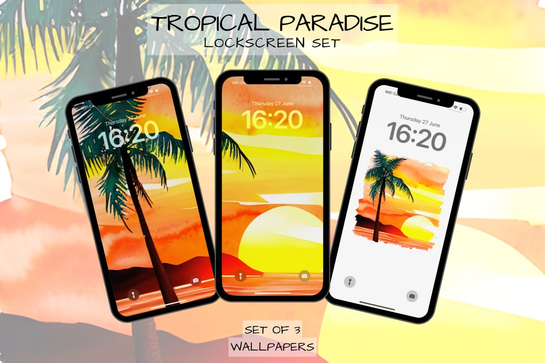 Tropical Paradise Lock Screen Set | Watercolour Lock Screen Wallpapers ...