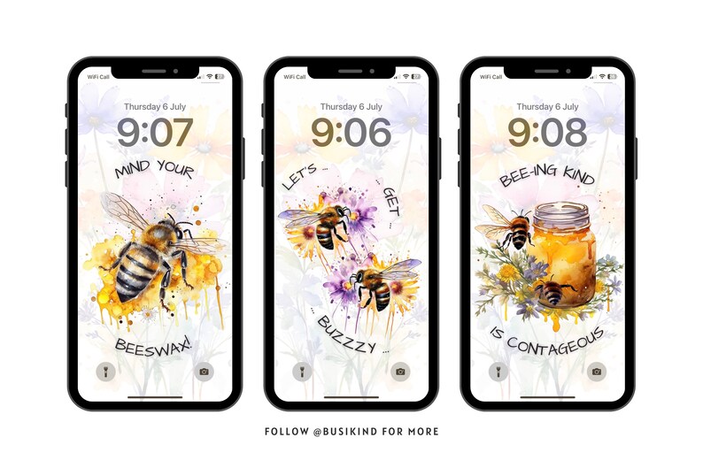 Cute Bee iPhone Lock Screen Set | Cute iPhone Lock Screens | Girls ...