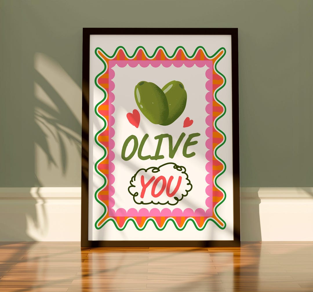 Olive You Print, Playful Food Pun Poster, Valentines Day - Etsy