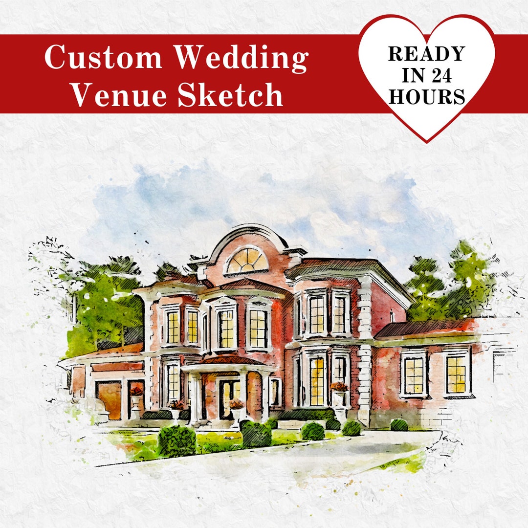 Wedding Venue Sketch - Wedding Venue Drawing From Photo, Watercolor ...