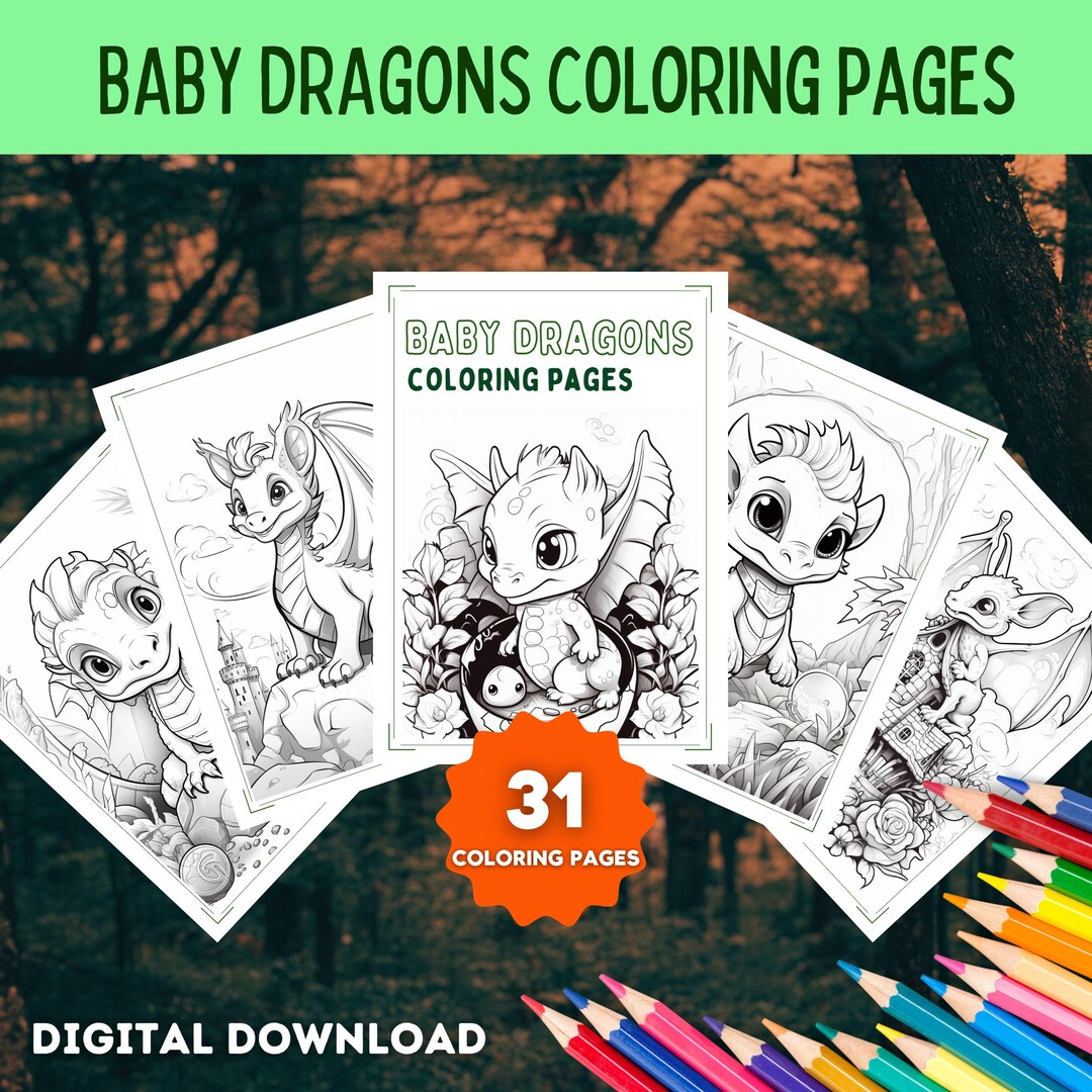 31 Cute Baby Dragons Coloring Pages - Instant Download, Whimsical and ...