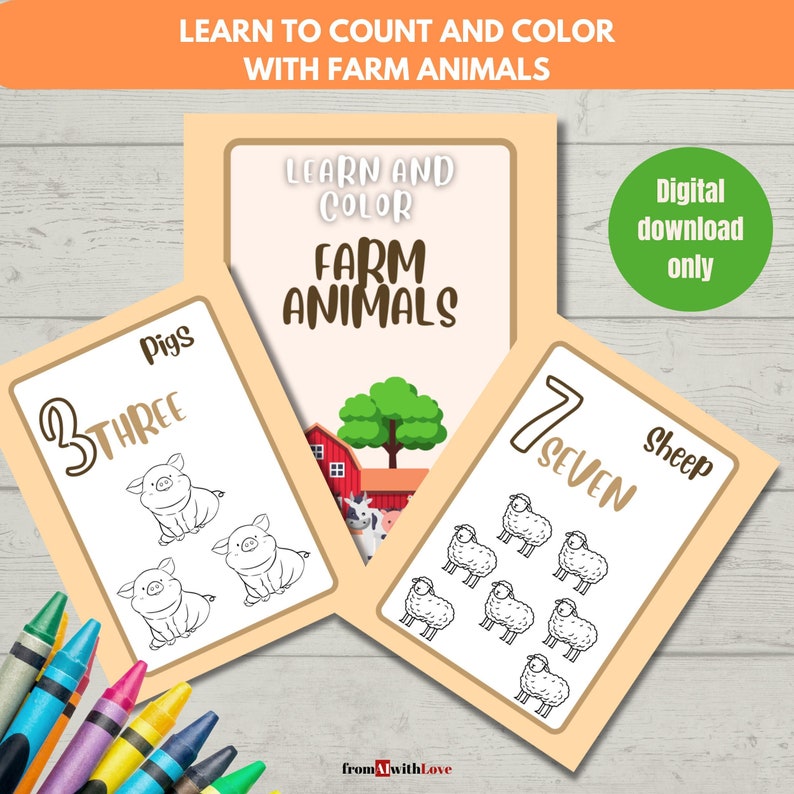 Farm Animals Counting & Coloring Book, Learn Numbers 1-10, Educational ...