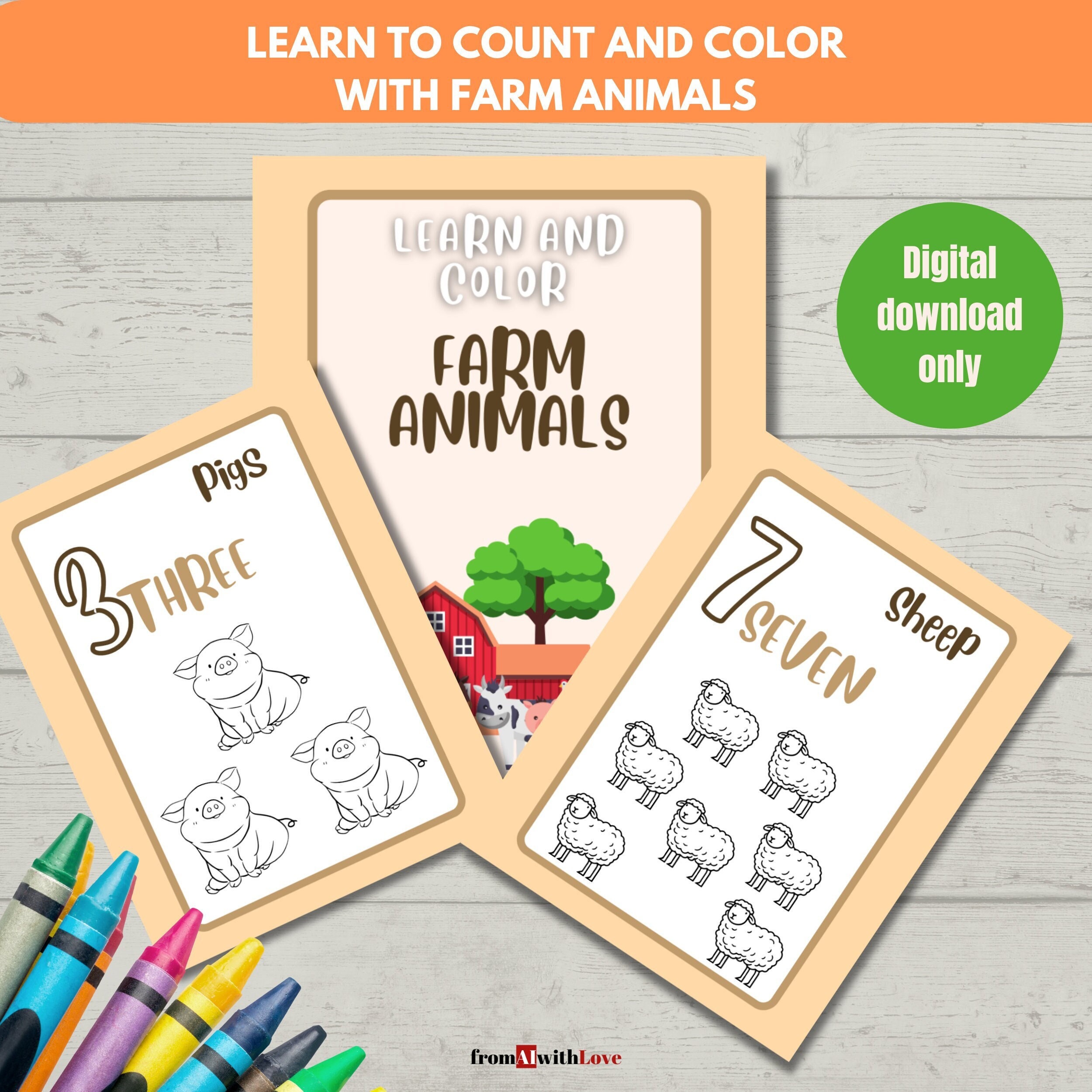 Farm Animals Counting & Coloring Book, Learn Numbers 1-10, Educational ...