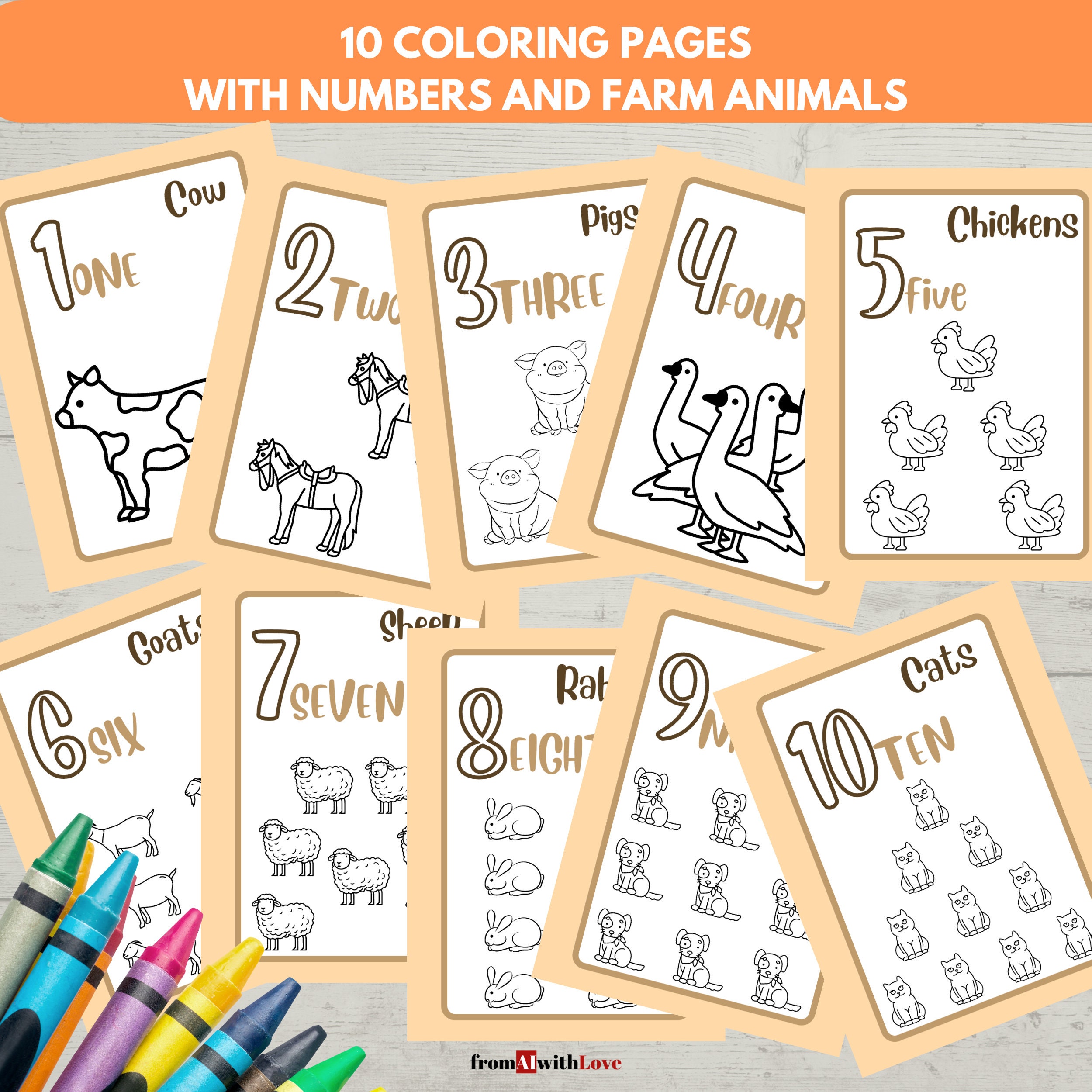 Farm Animals Counting & Coloring Book, Learn Numbers 1-10, Educational ...