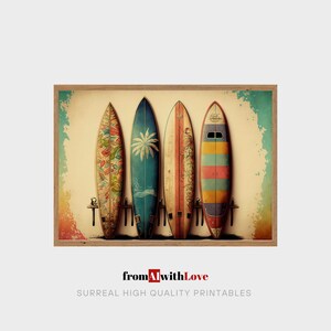 Vintage Surfboard Wall Art SET, AI Generated, Printable Wall Art, Coastal Surf Decor, Vintage ...