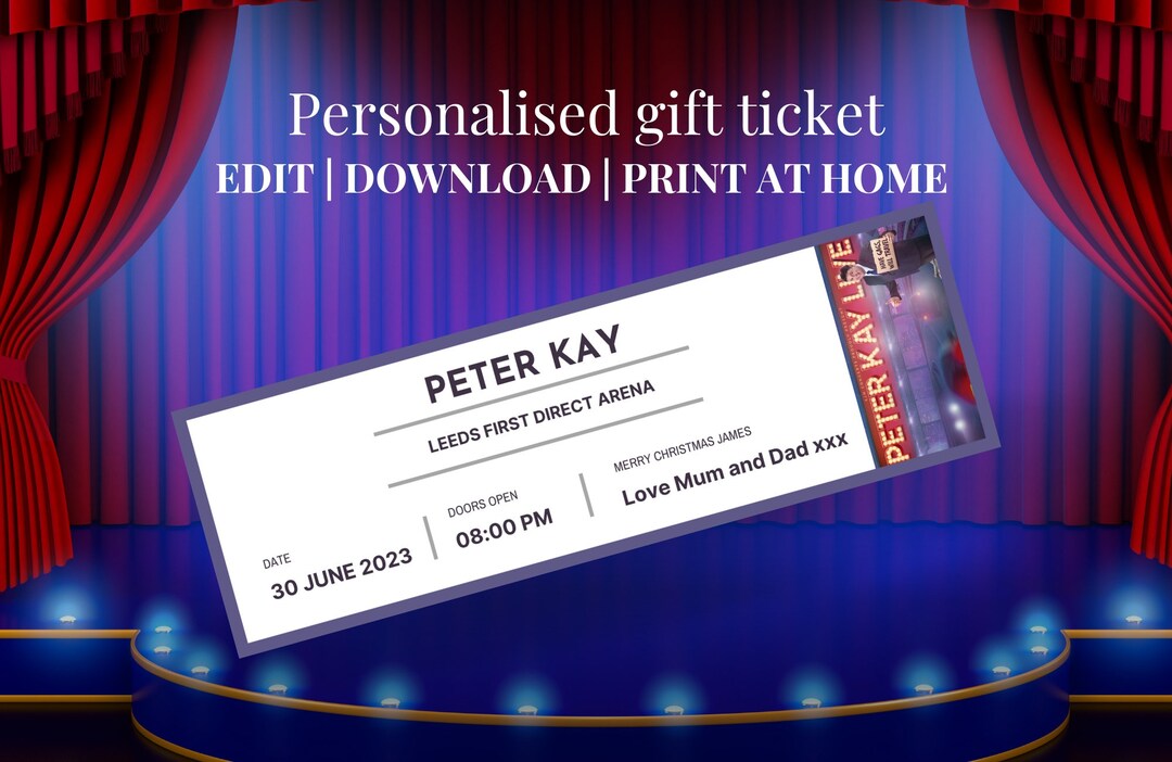 Peter Kay Ticket Gift Print at Home Personisable Arena - Etsy Australia