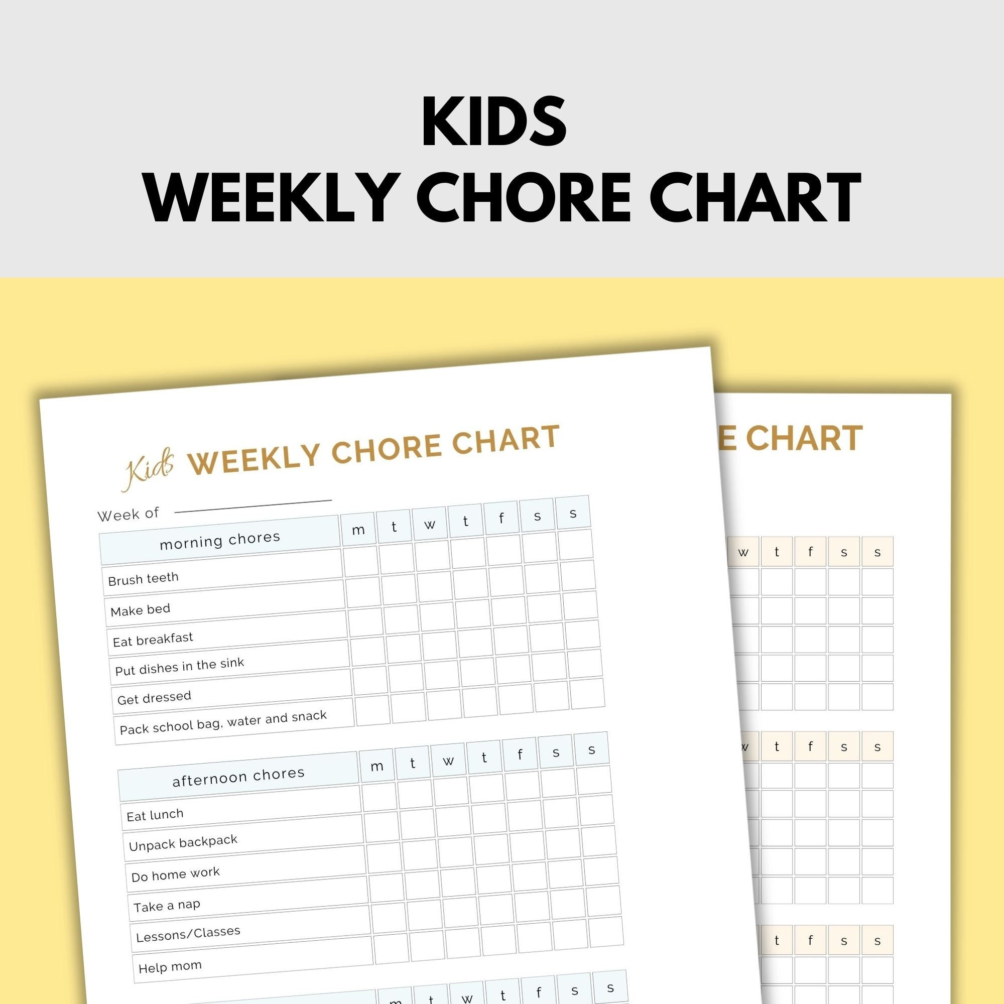 Chore Chart, Kids Chore Chart, Daily Chore Chart, Kid Printable Chore ...