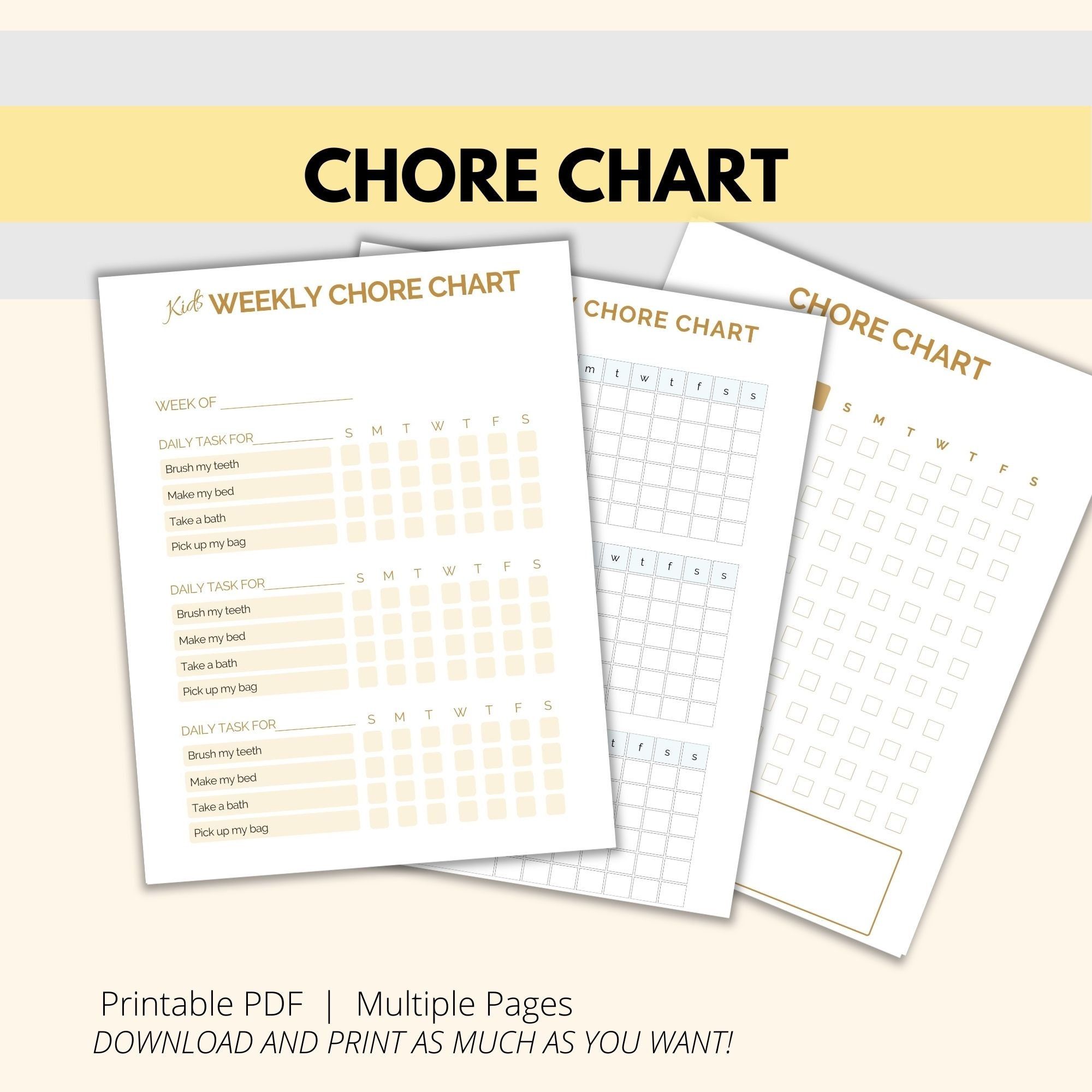 Chore Chart, Kids Chore Chart, Daily Chore Chart, Kid Printable Chore ...