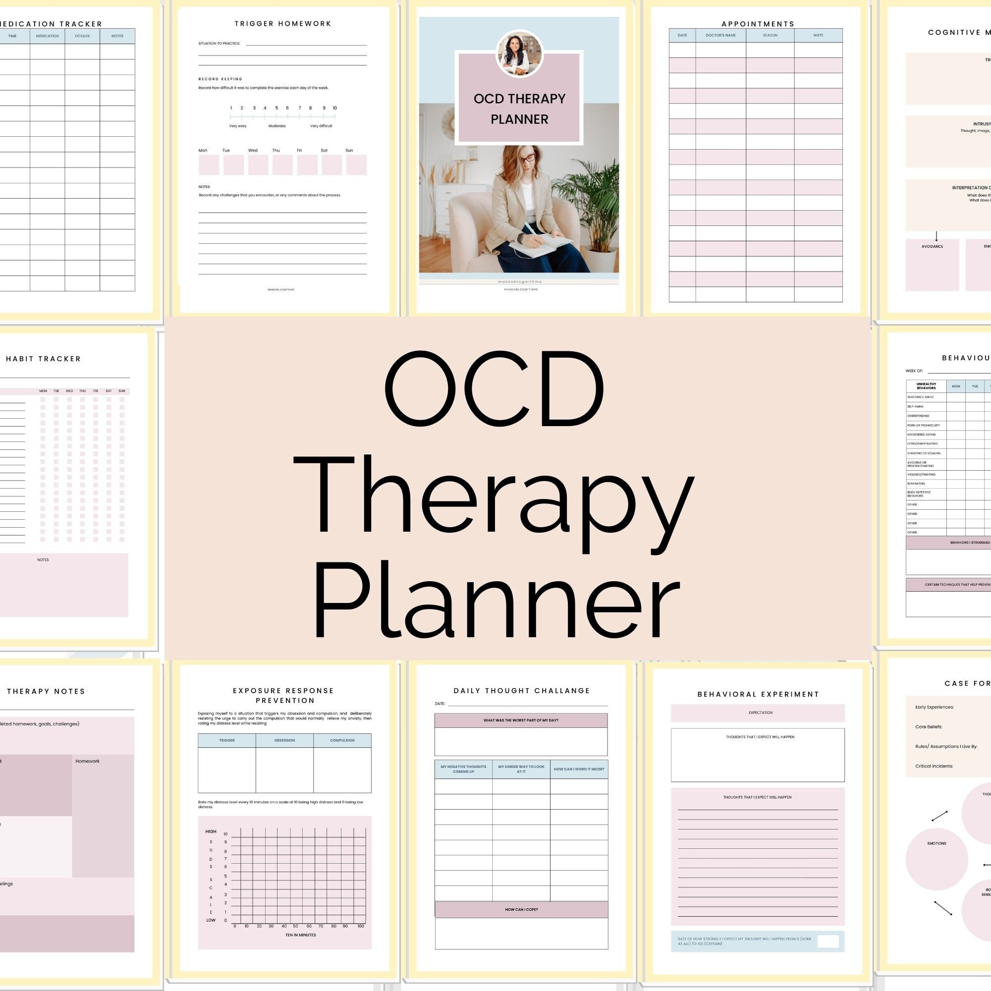 OCD Therapy Planner, Mental Health Journal Printable, OCD Worksheets ...